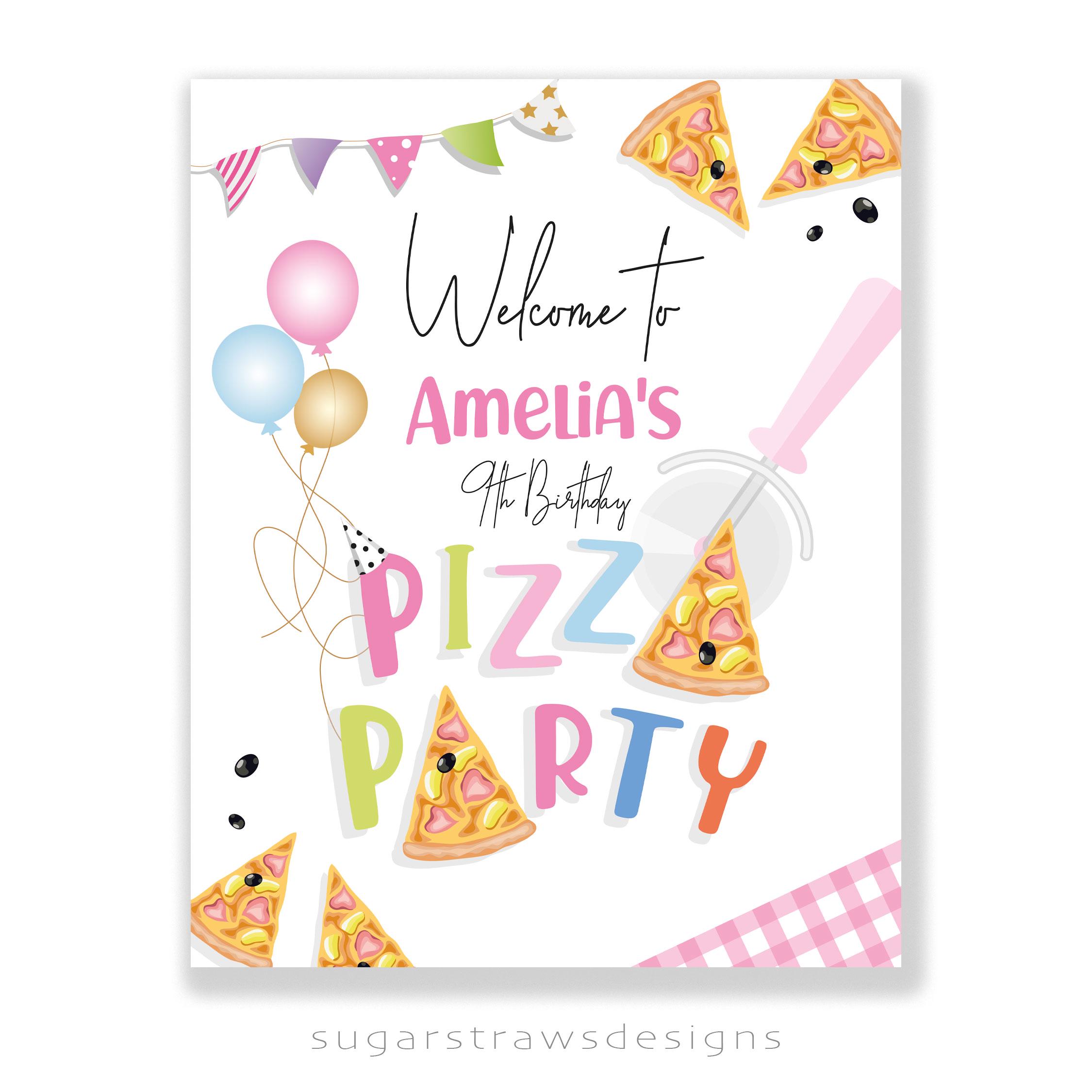 Editable Pizza Party Welcome Sign Birthday Girl Welcome Board Pizza ...