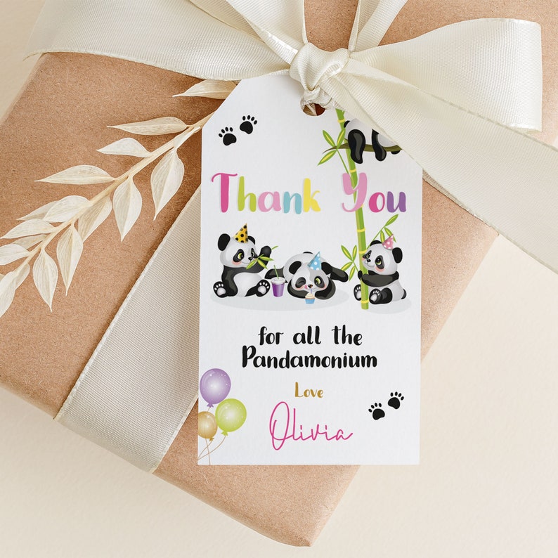Editable Panda Party Thank You Tag Favor Tag Girl Birthday Gift Tag ...