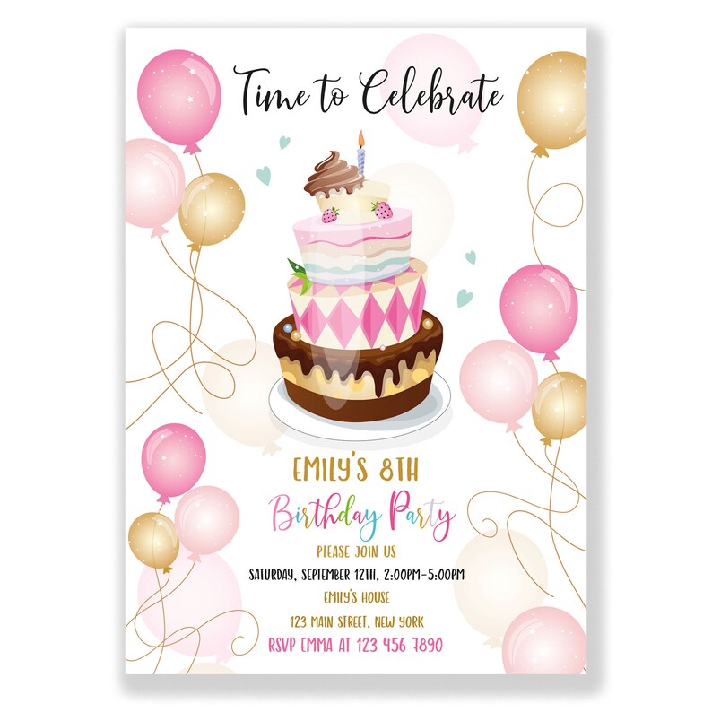 Invitación de cumpleaños editable Fiesta del té de la tarde Pastel ...