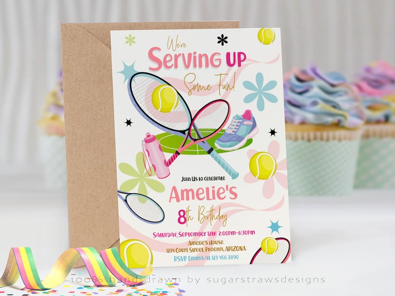Editable Tennis Party Birthday Invitation Girl Tennis Invite Girl ...