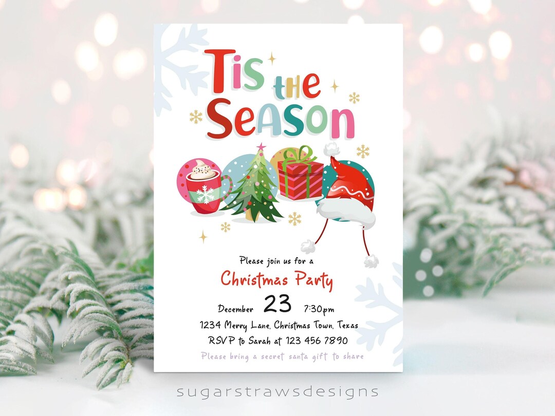 Editable Christmas Party Invitation Holiday Xmas Birthday Invite Kids ...