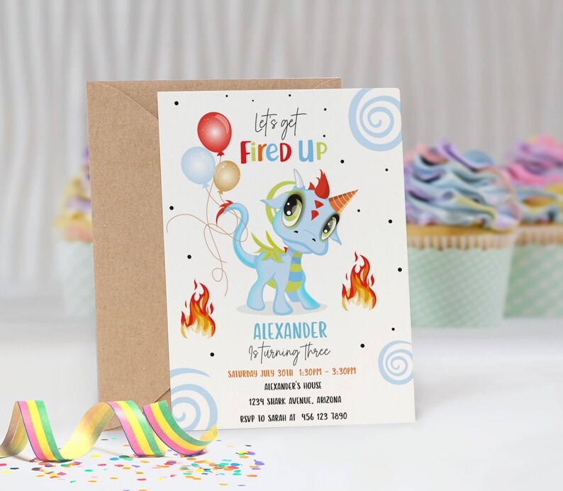 Editable Dragon Birthday Invitation Dragon Invite Lets Get Fired up ...