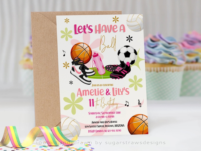 Editable Sports Party Birthday Invitation Girl Sports Invite Multi ...