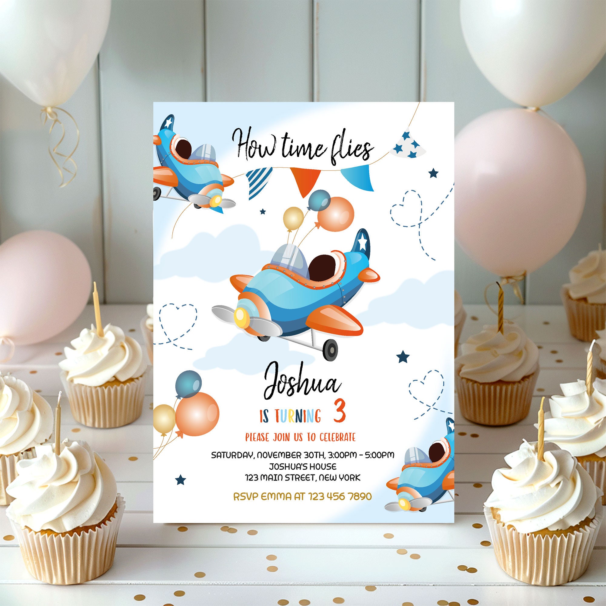 Editable Aeroplane Birthday Invitation Kids Plane Invite Baby Boy 1st ...