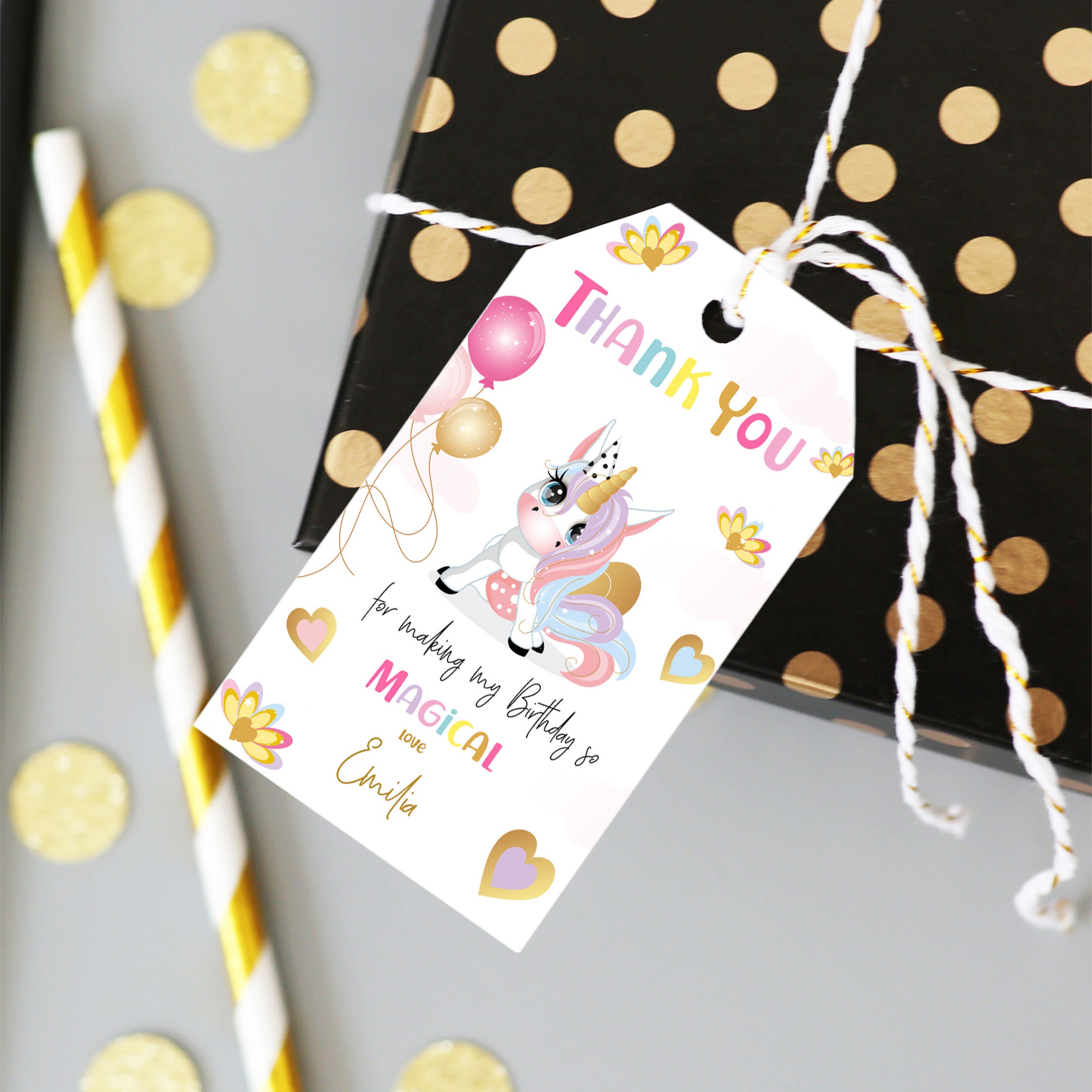 Editable Unicorn Party Thank You Tag Favor Tag Birthday Girl Gift Tag ...
