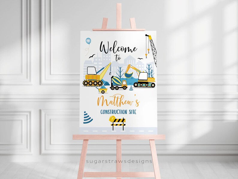 Editable Construction Party Welcome Sign Boy Construction Birthday ...