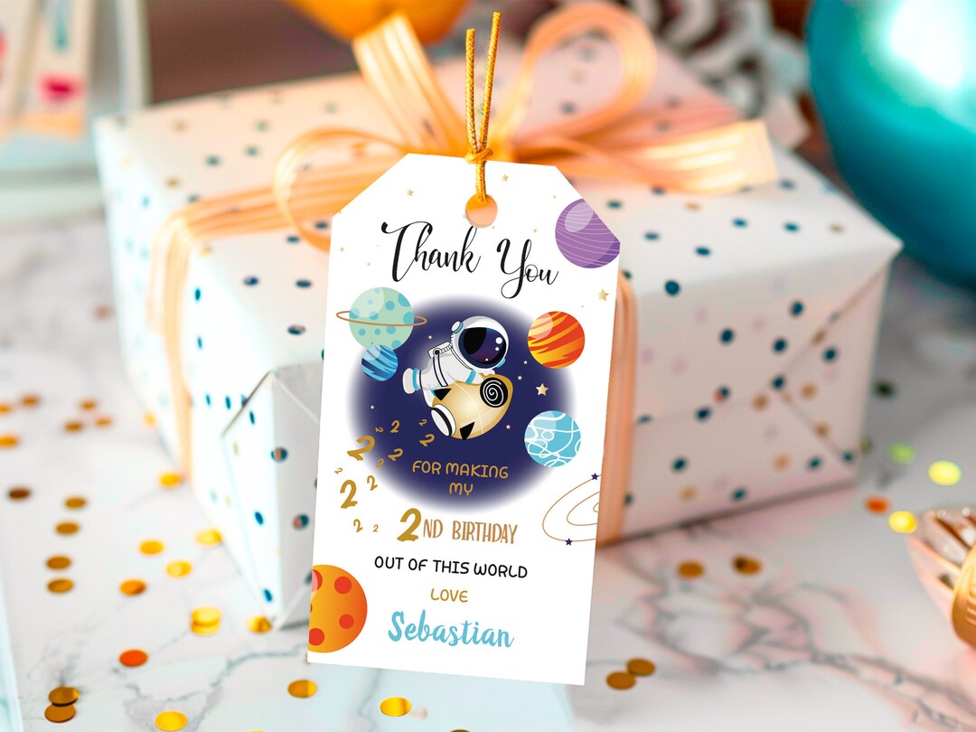 Editable Space Party Thank You Tag Favor Tag Birthday Boy Gift Tag ...