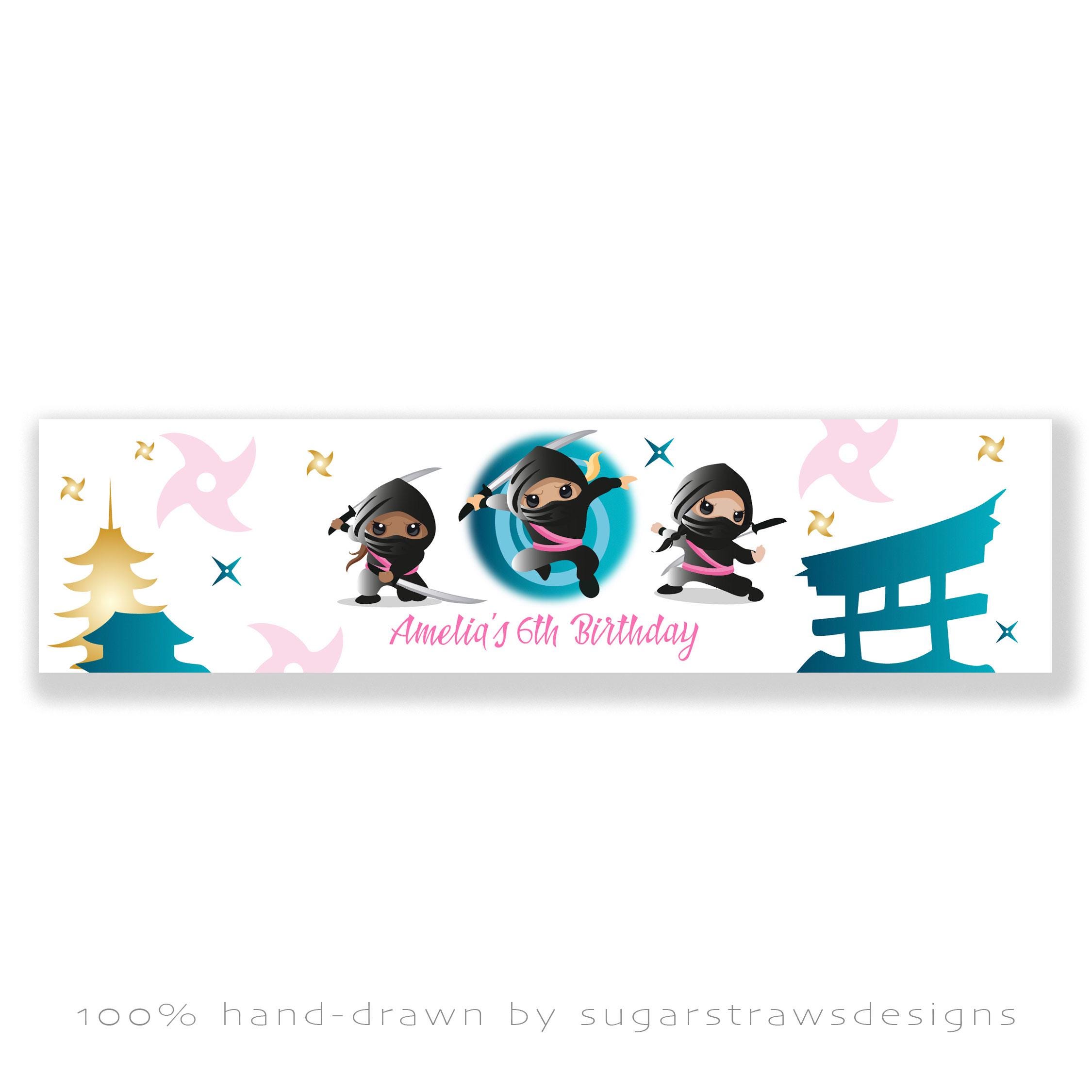 Editable Ninja Water Bottle Label Girl Birthday Party Drink Label Ninja ...