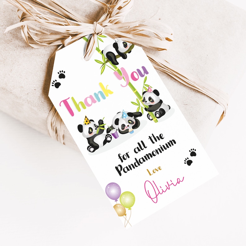 Editable Panda Party Thank You Tag Favor Tag Girl Birthday Gift Tag ...