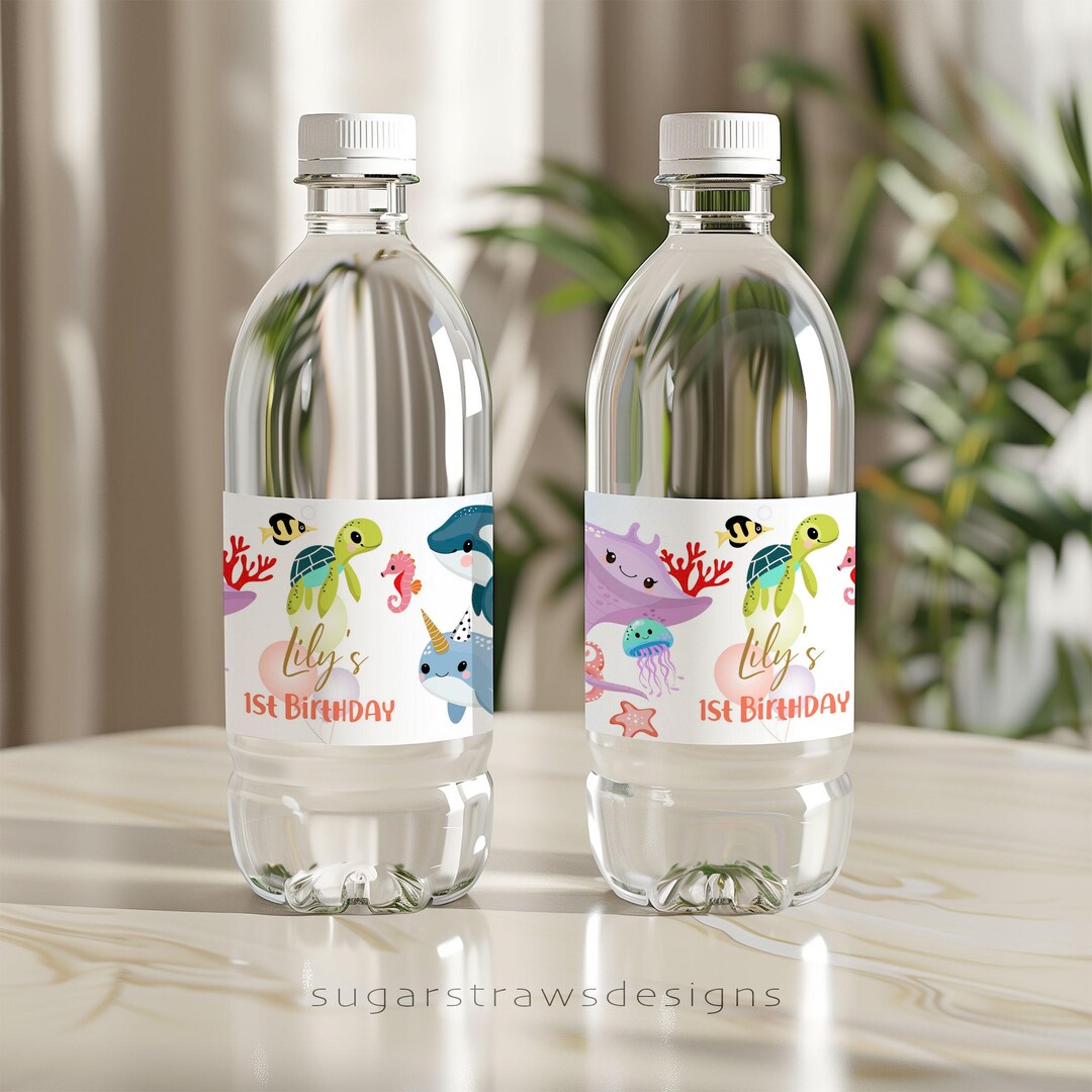 Editable Under the Sea Water Bottle Label Boy Girl Birthday Party Drink ...