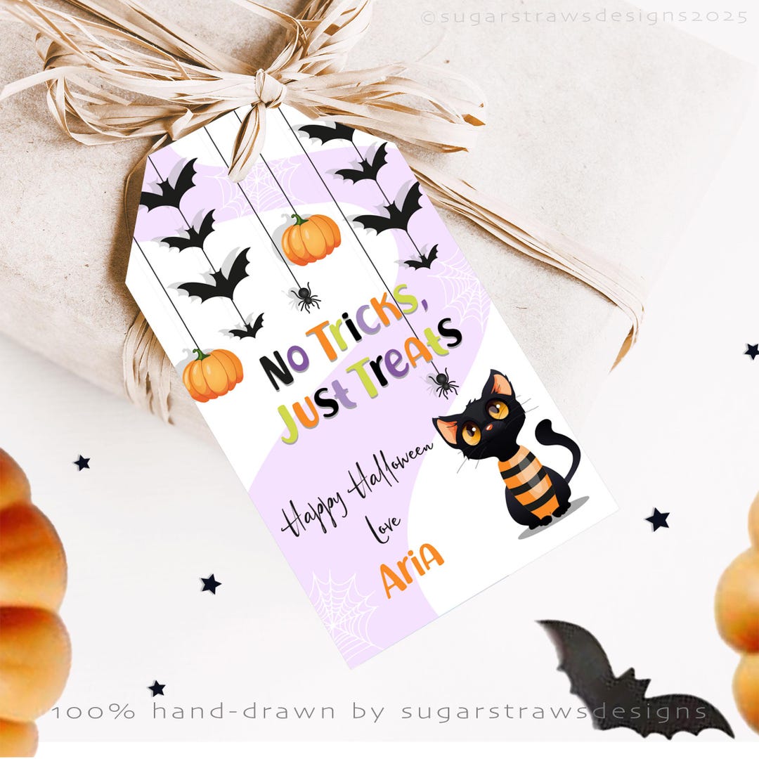 Editable Halloween Favor Tag Template | Corjl Black Cat Birthday Thank ...