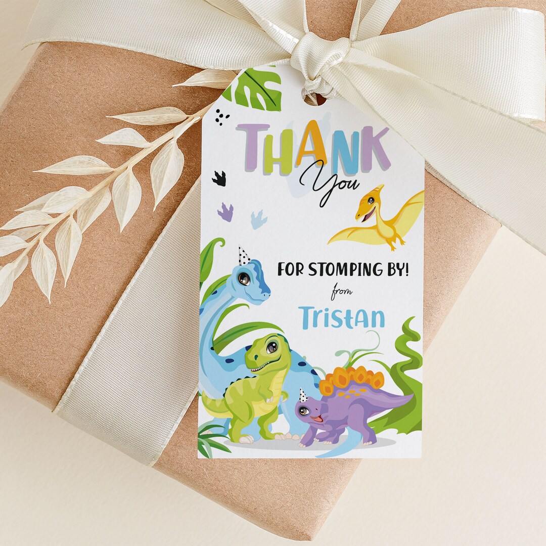 Editable Dino Party Favor Tag Boy Birthday Thank You Gift Tag Blue ...