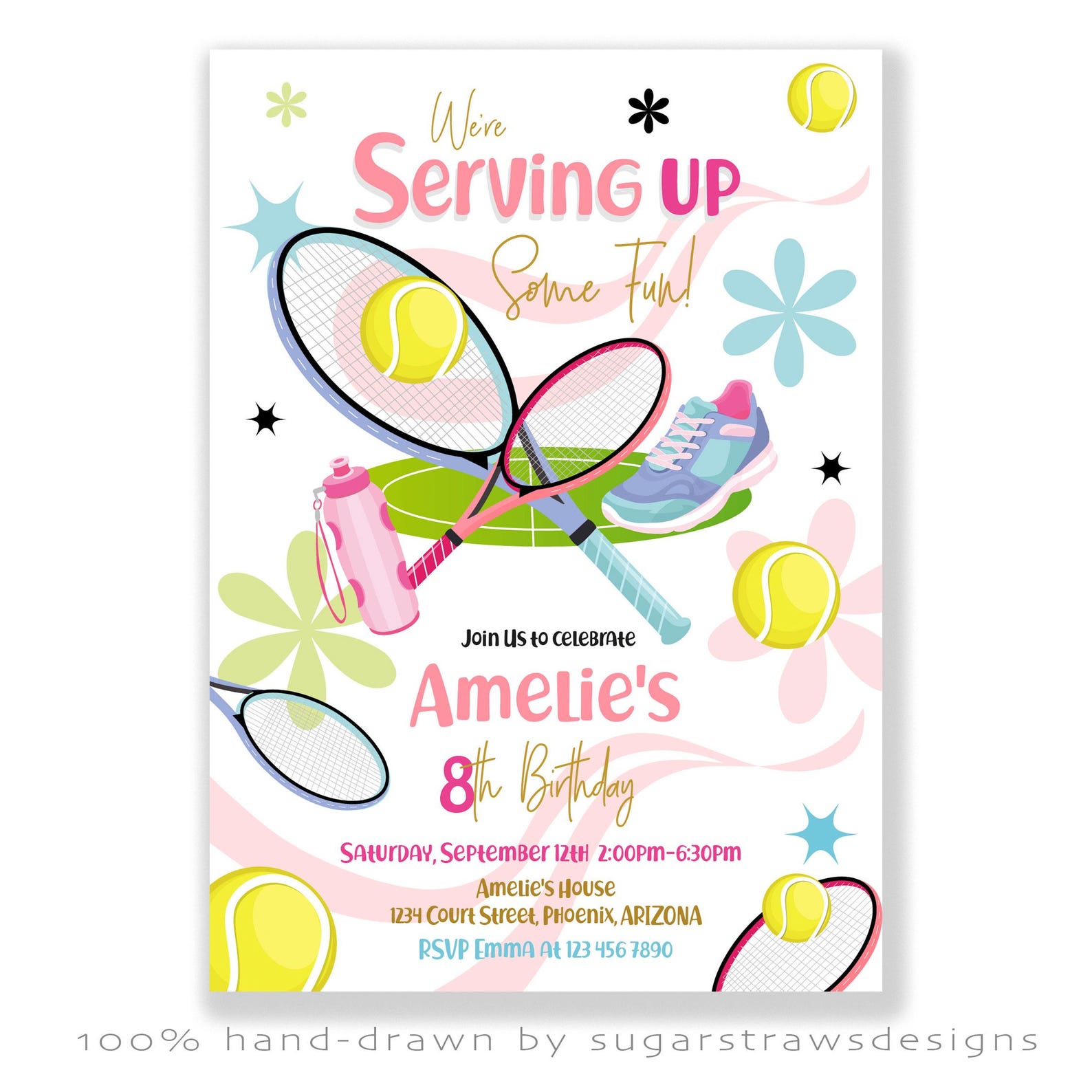 Editable Tennis Party Birthday Invitation Girl Tennis Invite Girl ...