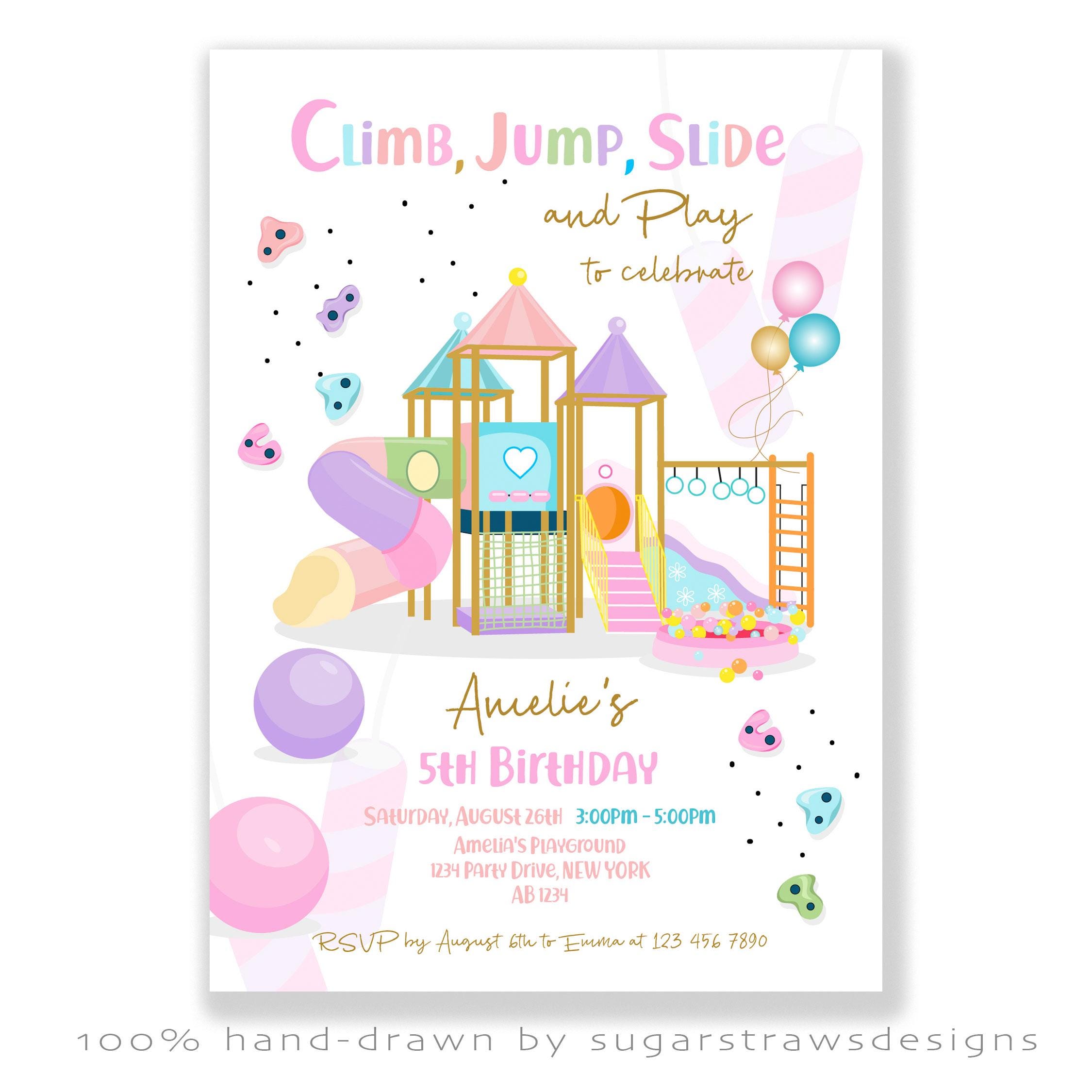 Editable Playground Invitation Girl Birthday Pastel Jungle Gym Party ...