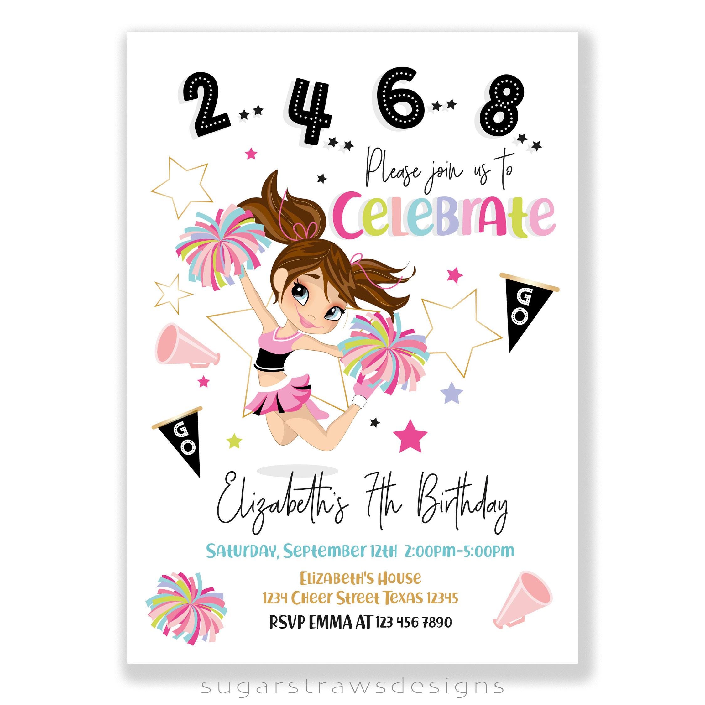 Editable Cheerleader Birthday Invitation Cheerleader Birthday Invite ...