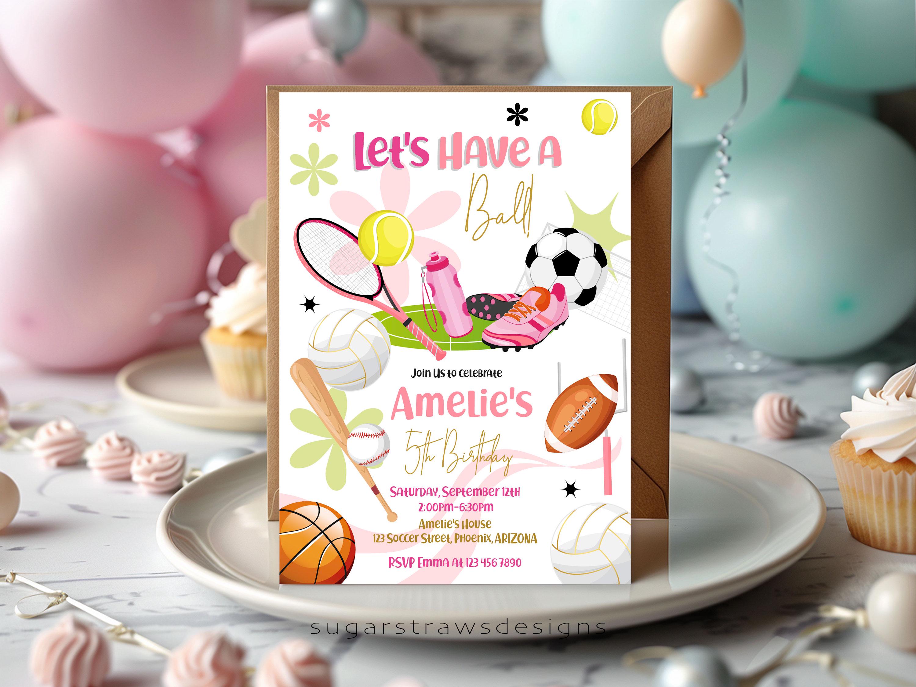 Editable Sports Party Birthday Invitation Girl Invite Multi Sport ...