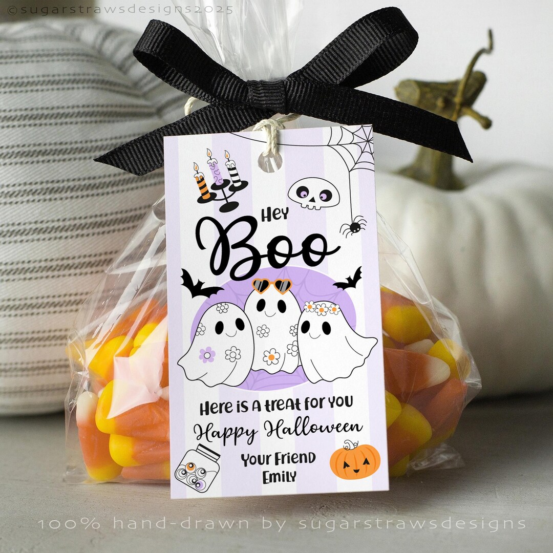 Editable Girls Halloween Favor Tag Template Corjl Ghost Boo Basket Gift ...