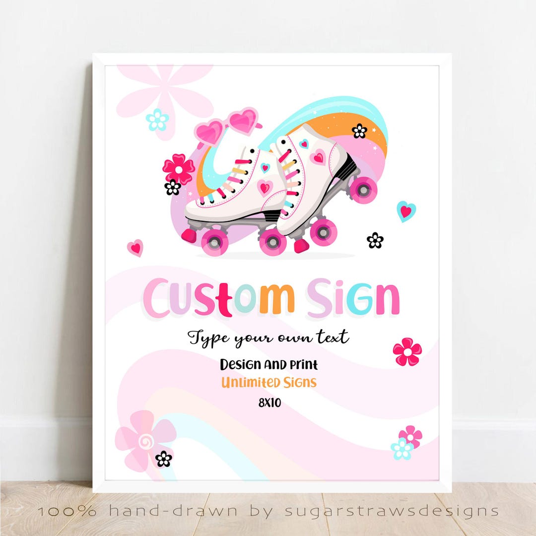 Editable Roller Skate Party Custom Sign Girl Birthday Skate Party Decor ...