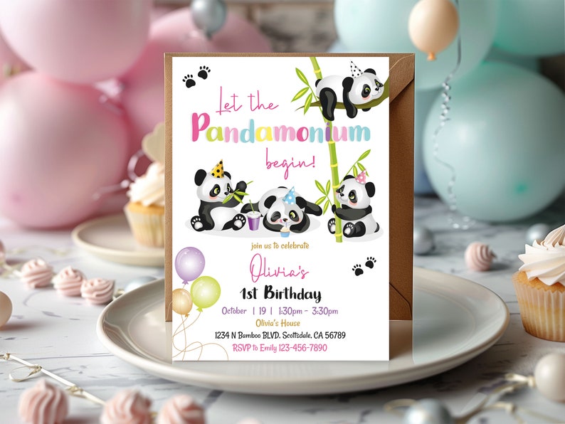 Editable Panda Party Birthday Invitation Wildlife Party Panda Invite ...