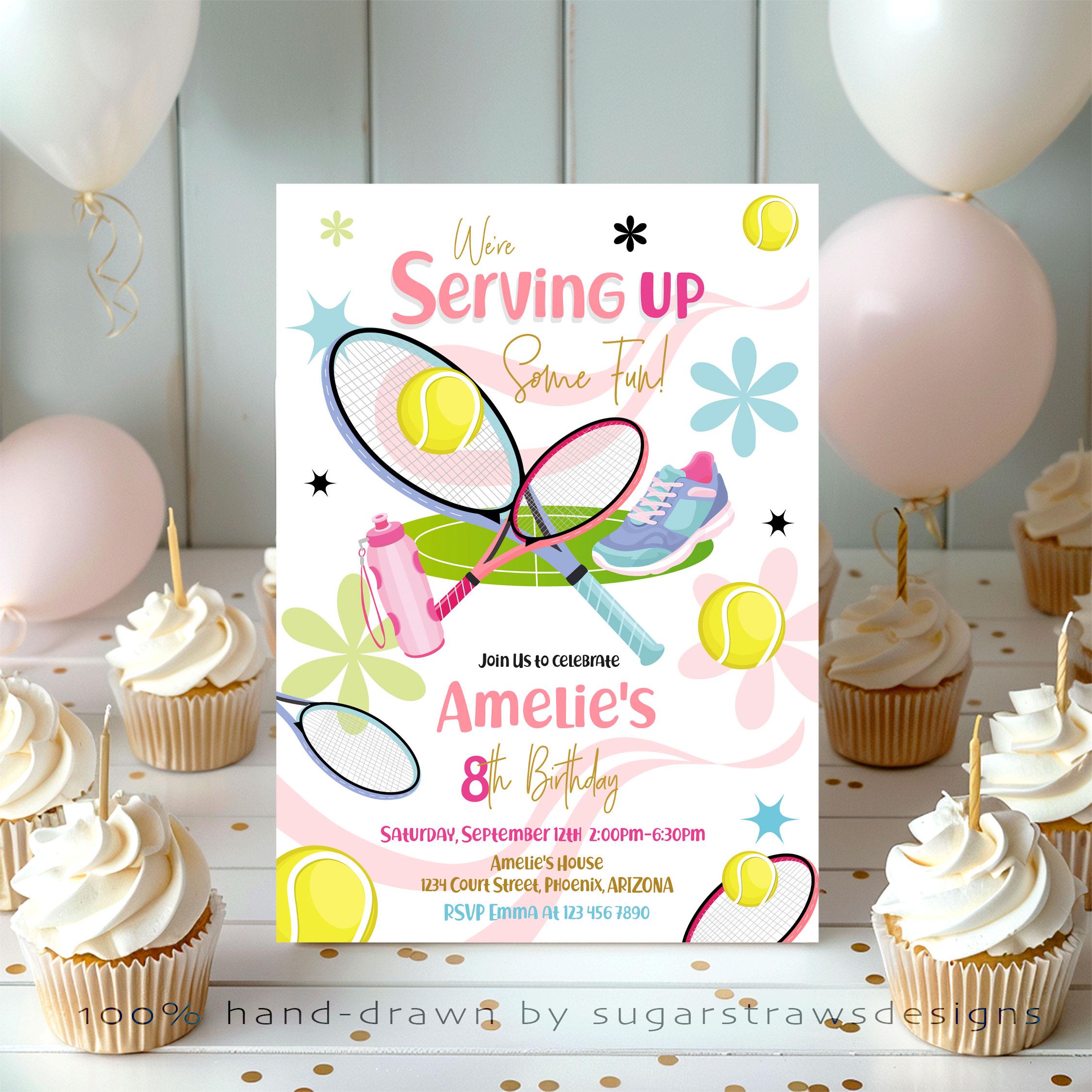Editable Tennis Party Birthday Invitation Girl Tennis Invite Girl ...