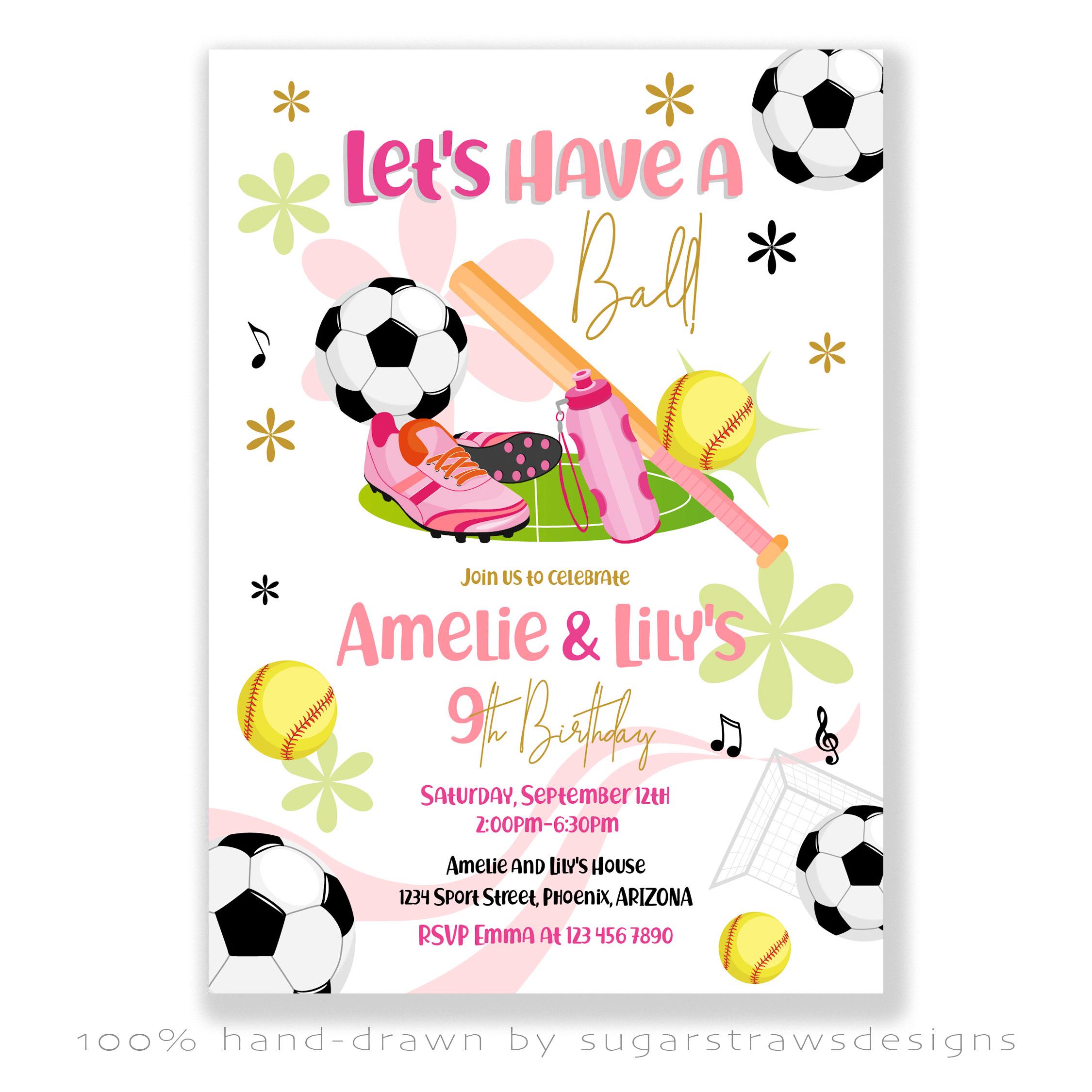 Editable Sports Party Invitation Girl Birthday Sports Party Invite ...
