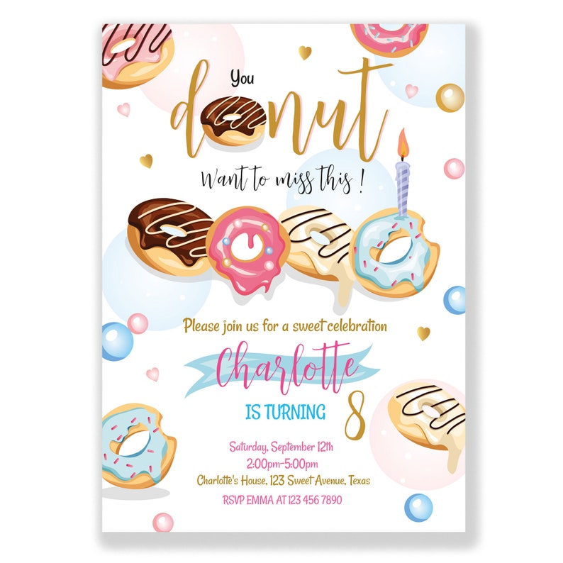 Editable Donut Birthday Invitation Birthday Party Invitation Girl Boy ...