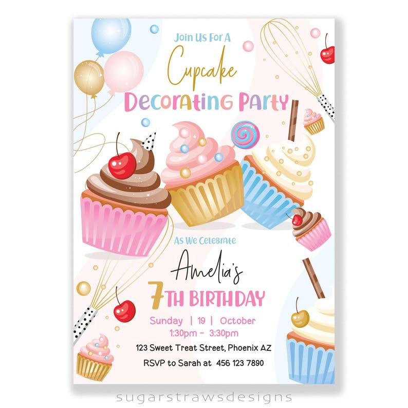 Editable Cupcake Decorating Party Invitation Kids Cooking Birthday ...