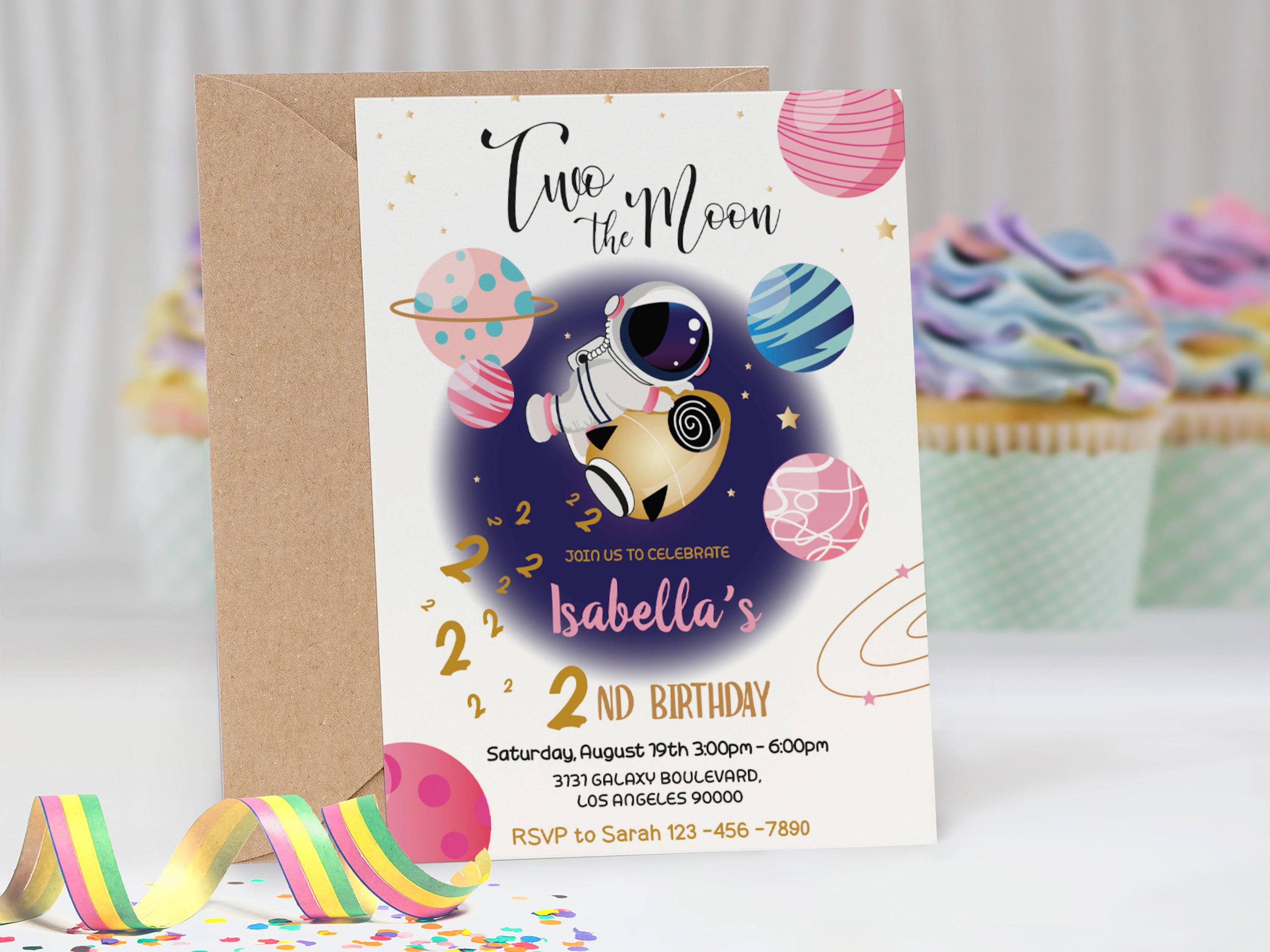 Editable Space 2nd Birthday Invitation Girl Spaceman Invite Astronaut ...