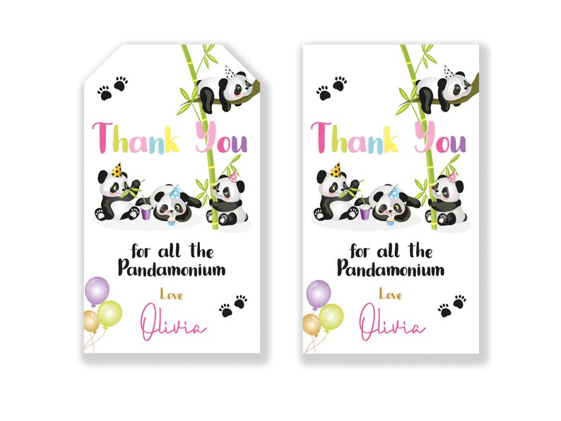 Editable Panda Party Thank You Tag Favor Tag Girl Birthday Gift Tag ...