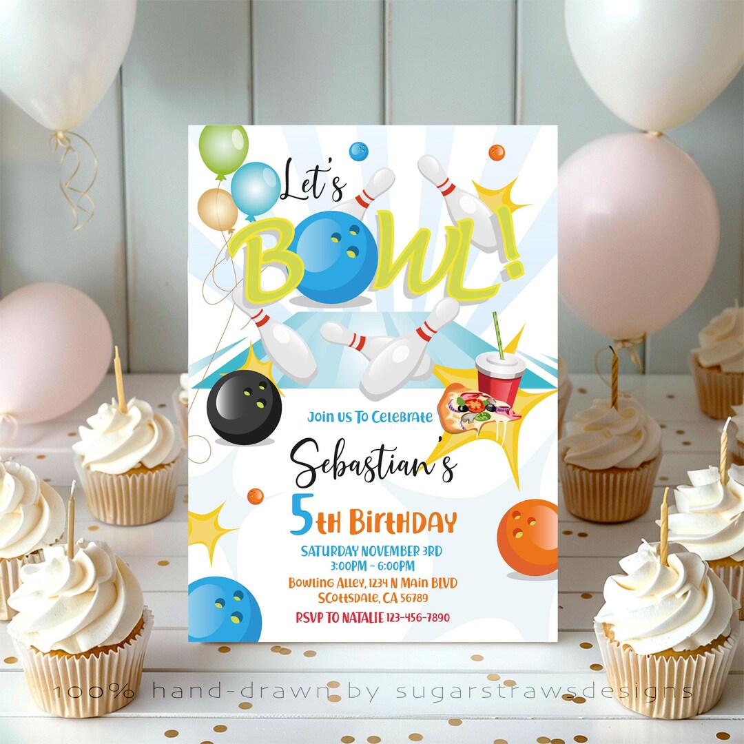Editable Bowling Birthday Invitation Bowling Party Invite Party Boy ...
