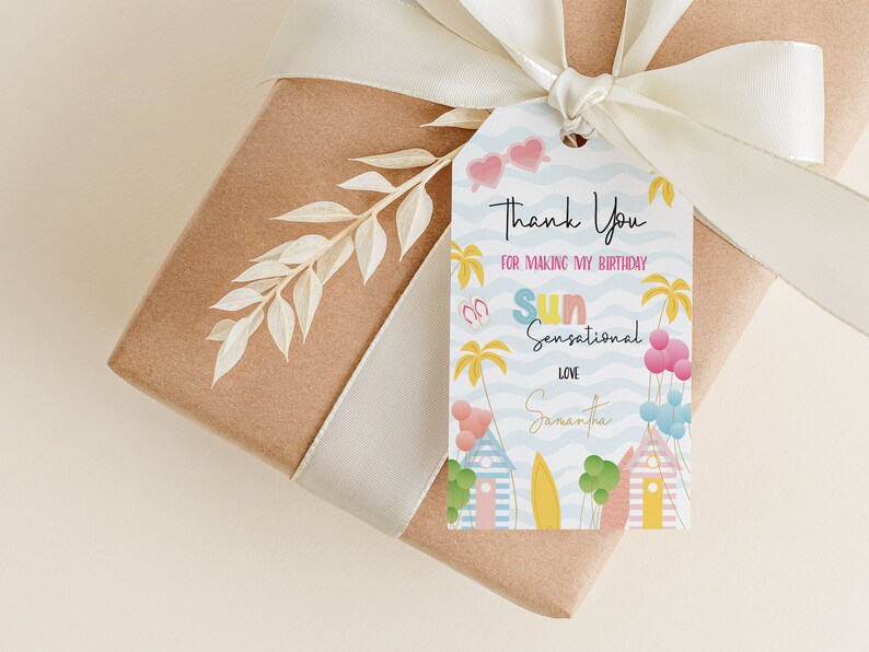 Editable Beach Party Favor Tag Thank You Tag Kids Birthday Pool Party ...