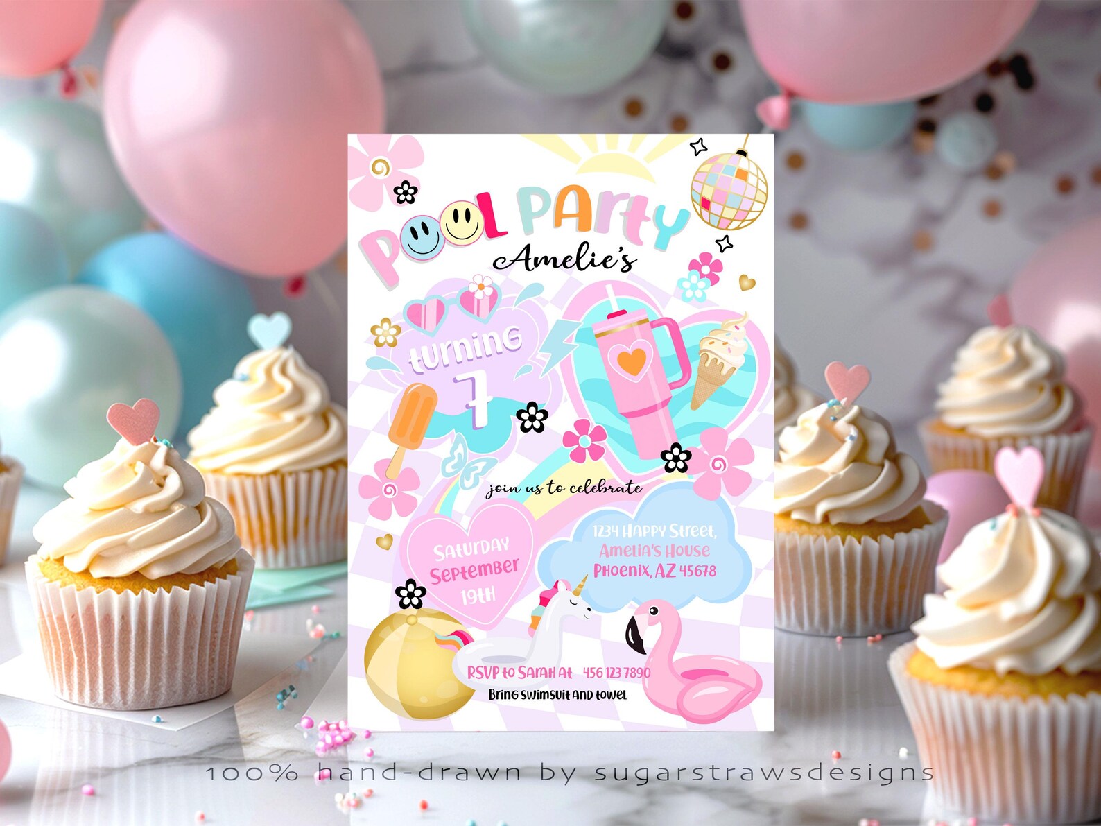 Editable Preppy Pool Party Girl Birthday Invitation Preppy Birthday ...