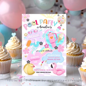 Editable Preppy Pool Party Girl Birthday Invitation Preppy Birthday ...
