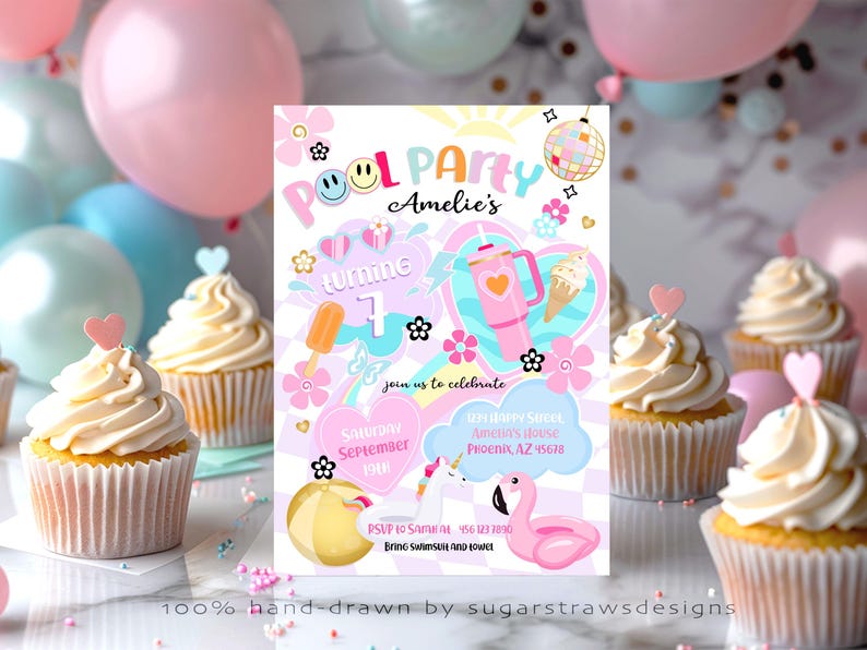 Editable Preppy Pool Party Girl Birthday Invitation Preppy Birthday ...