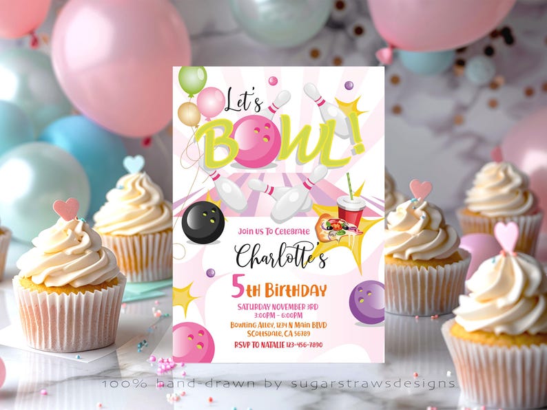 Editable Bowling Birthday Invitation Bowling Party Invite Party Girl ...