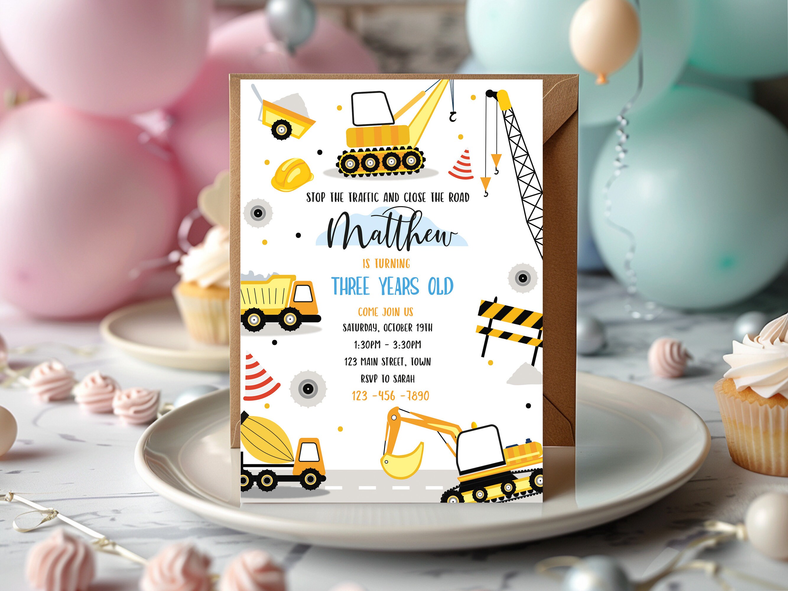 Editable Construction Birthday Invitation Construction Birthday Invite ...