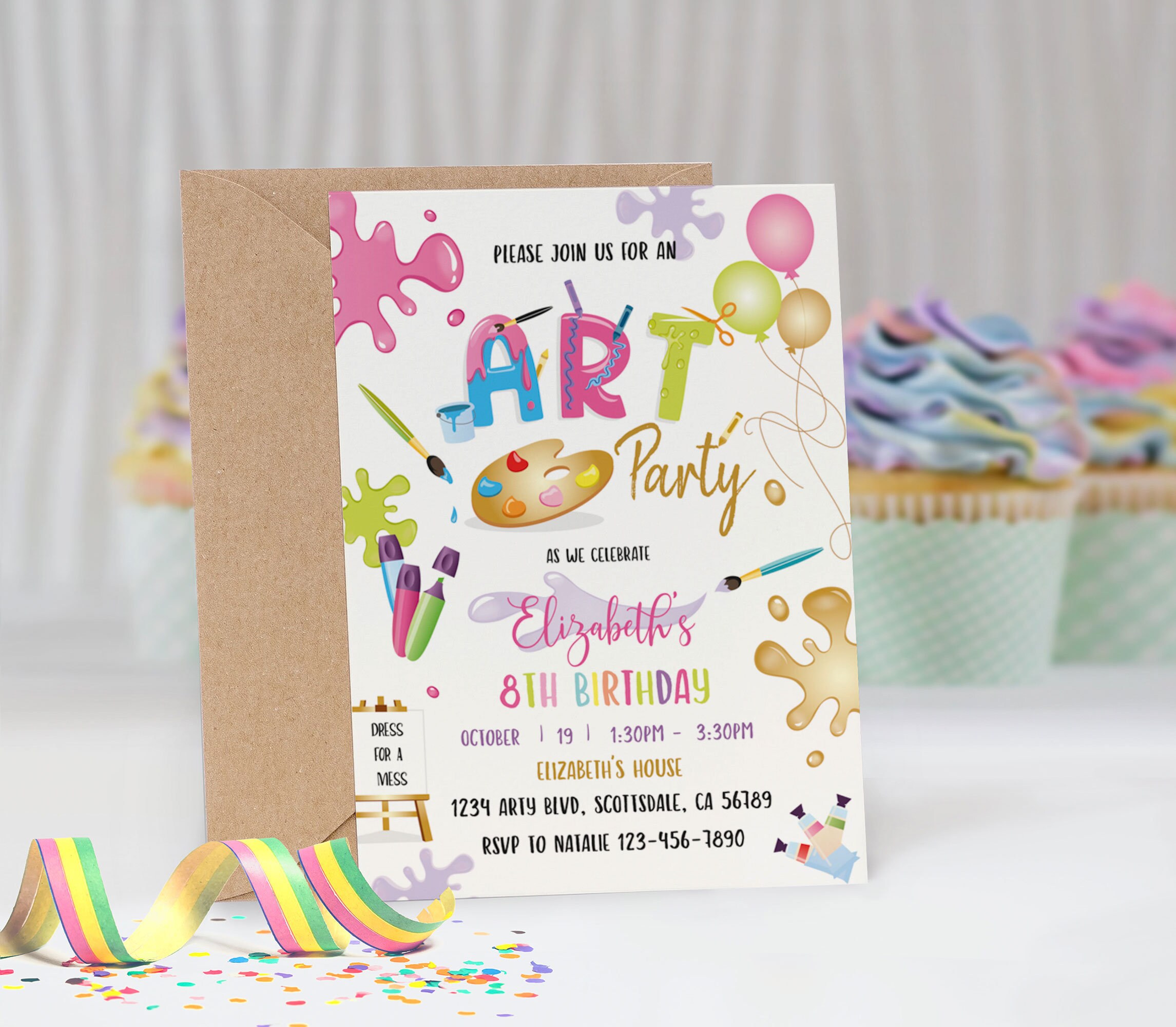 Editable Art Party Birthday Invitation Kids Painting Party Invite Craft ...