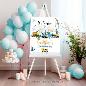 Editable Construction Party Welcome Sign Boy Construction Birthday ...