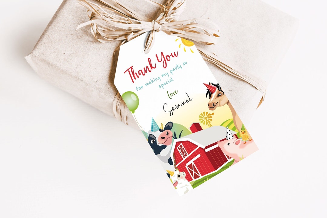 Editable Farm Party Favor Tag Boy Birthday Thank You Tag Red Barn ...