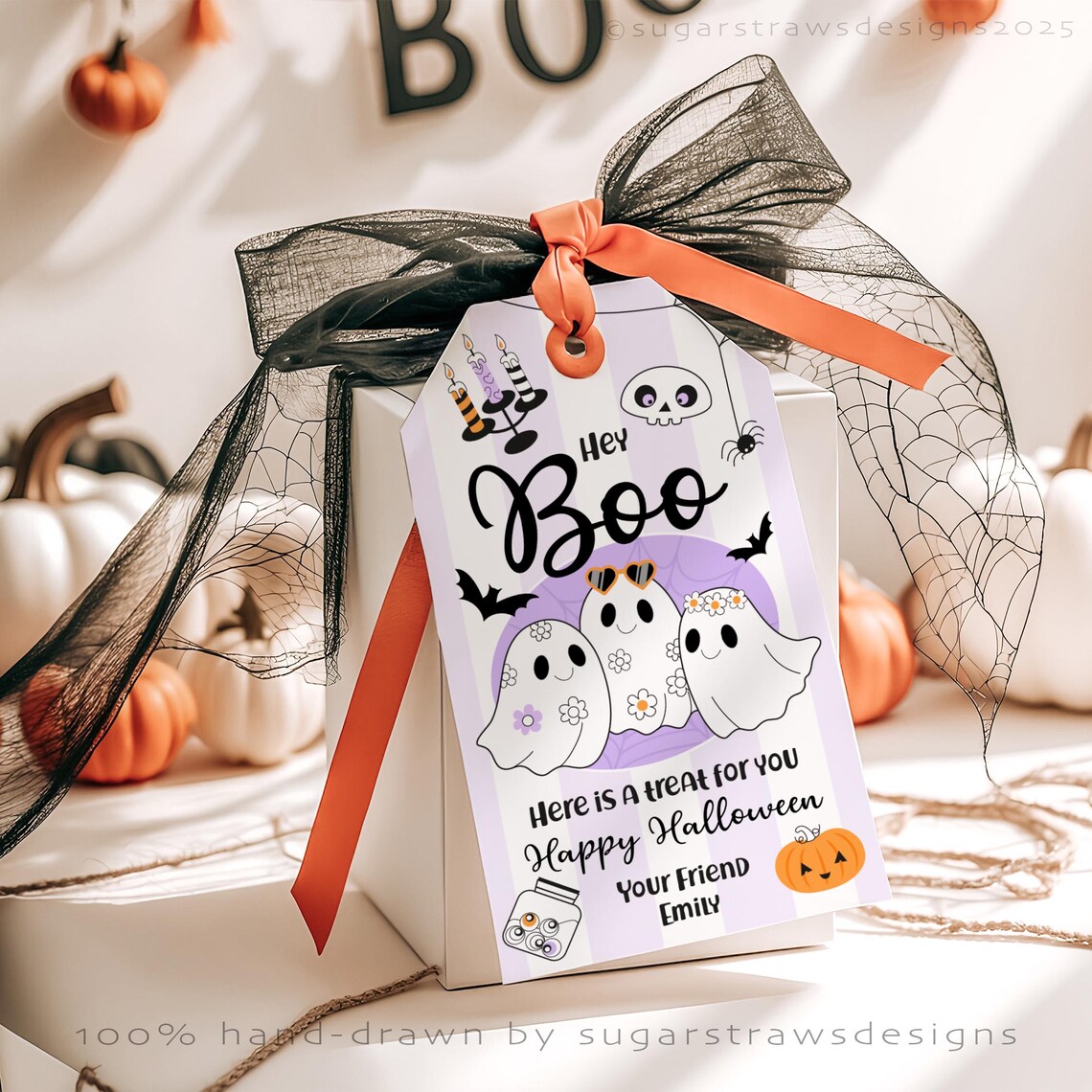 Editable Girls Halloween Favor Tag Template Corjl Ghost Boo Basket Gift ...