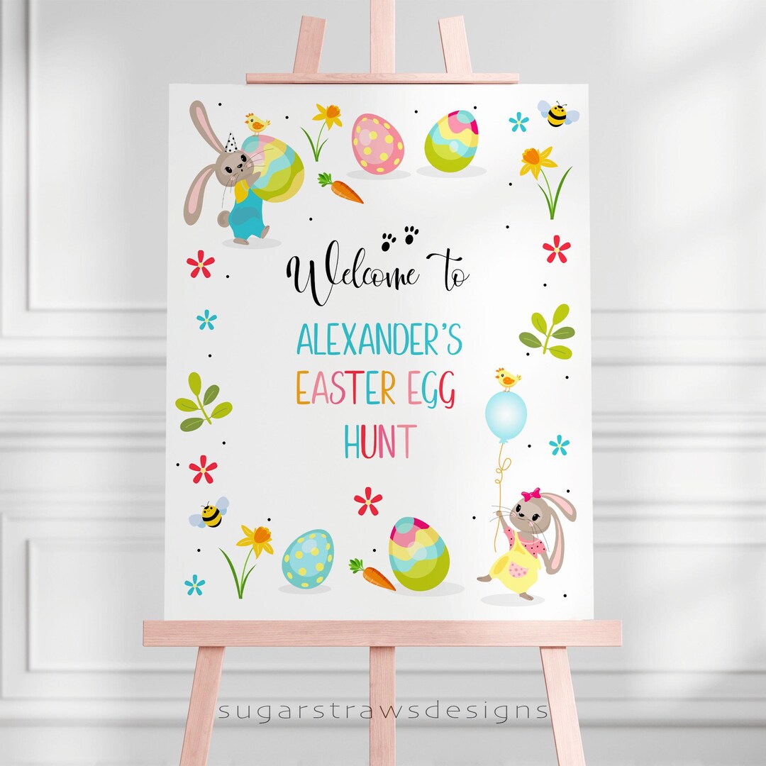 Editable Easter Egg Hunt Welcome Sign Easter Welcome Board Easter Egg ...
