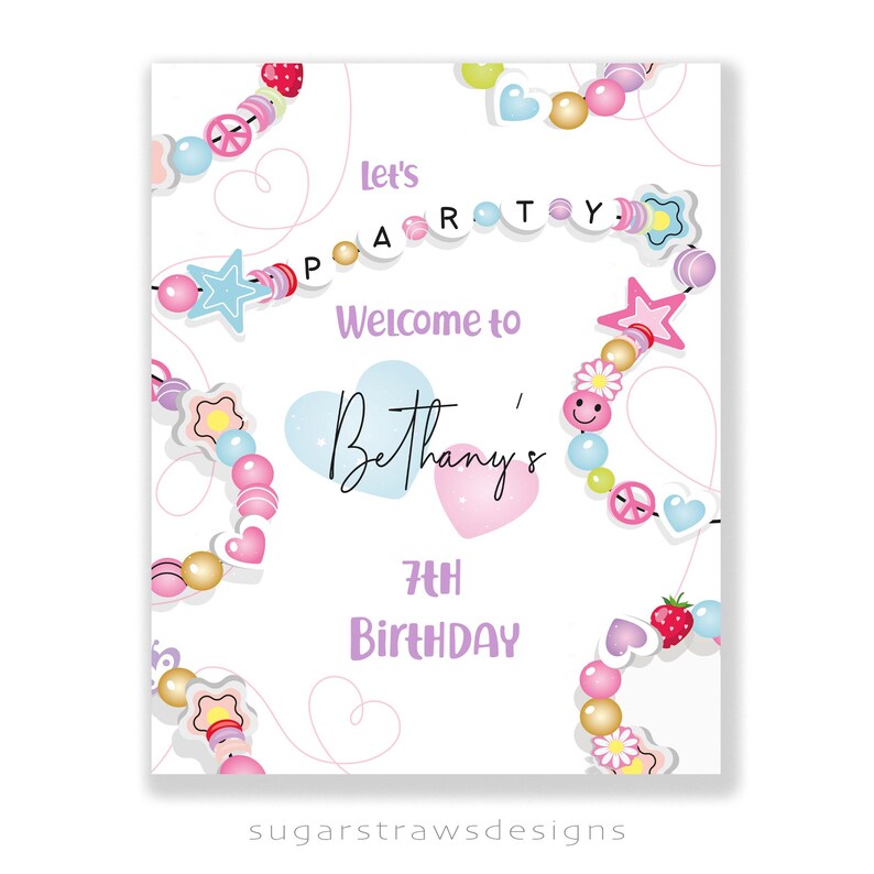 Editable Friendship Bracelet Welcome Sign Birthday Girl Party Agenda ...