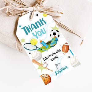 Editable Sports Party Favor Tag Boy Birthday Thank You Tag Multi Sports ...
