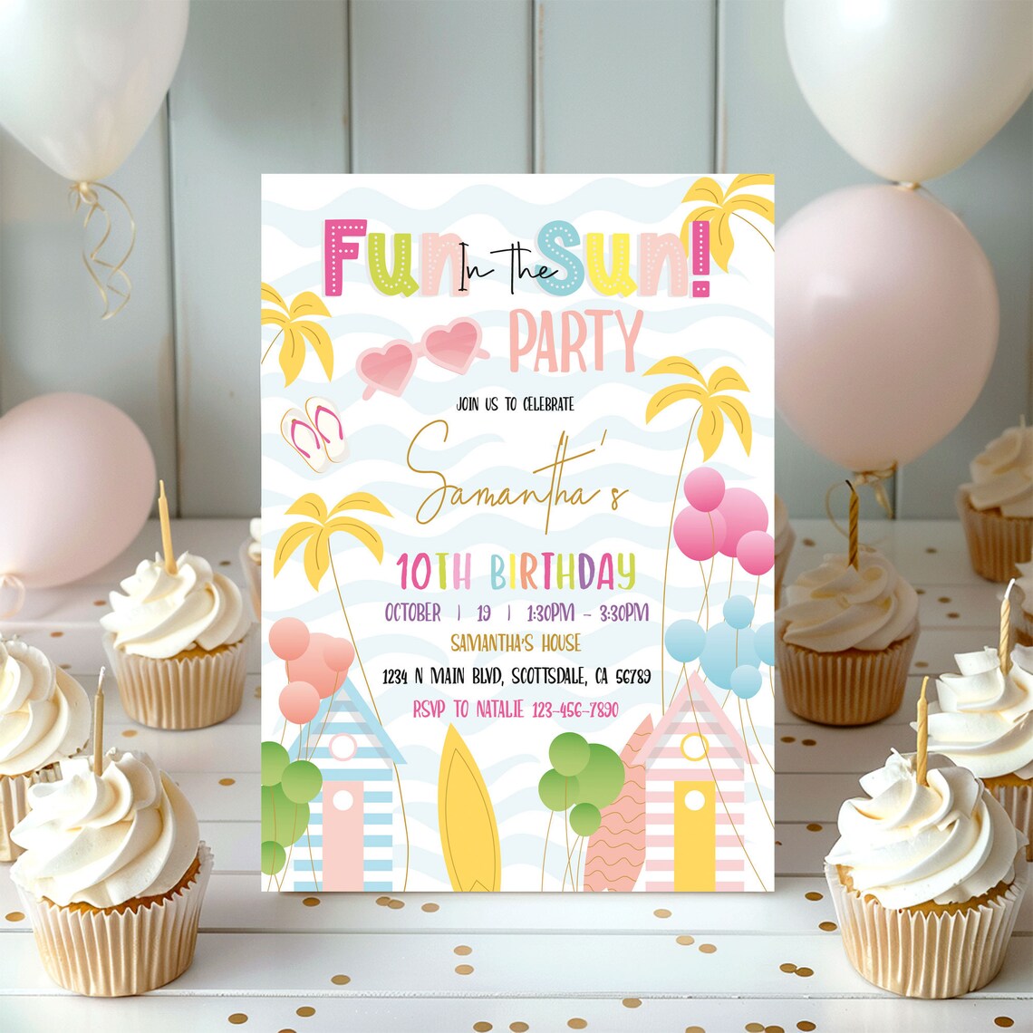 Editable Beach Party Invitation Birthday Invitation Swimming Invite ...