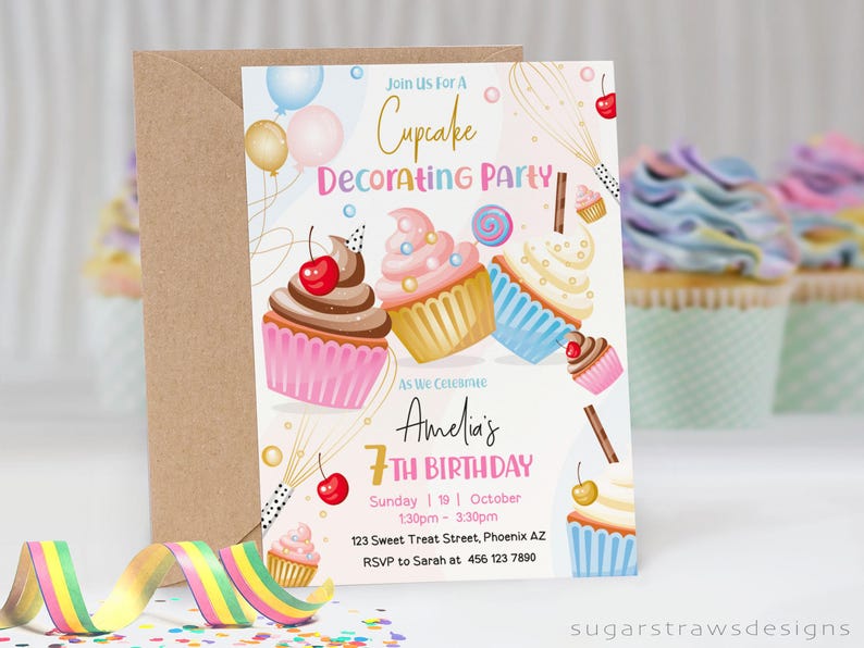 Editable Cupcake Decorating Party Invitation Kids Cooking Birthday ...