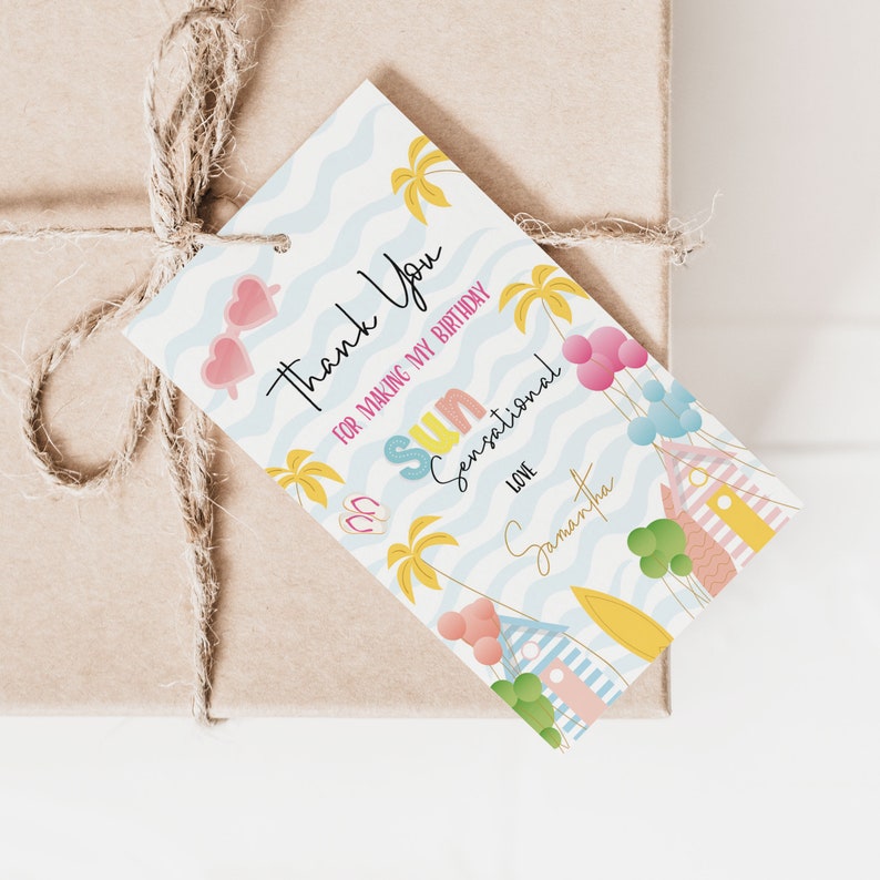 Editable Beach Party Favor Tag Thank You Tag Kids Birthday Pool Party ...