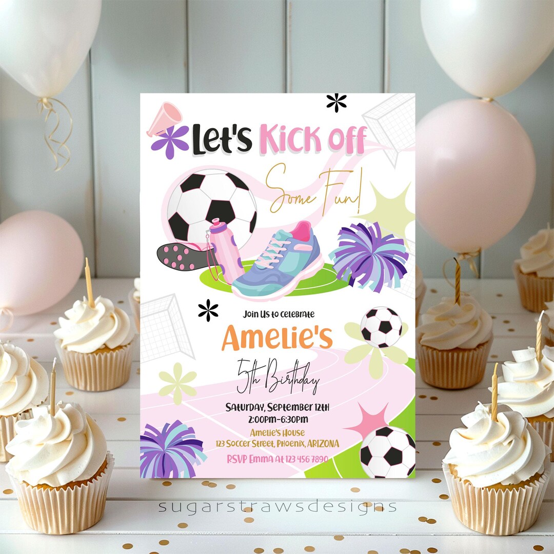 Editable Sports Party Invitation Girl Birthday Soccer Party Invite ...