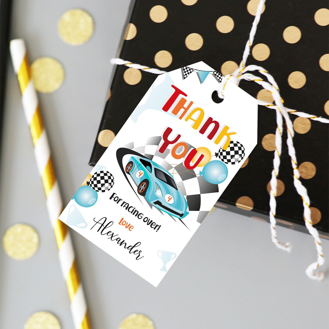 Editable Racing Car Favor Tag Boy Birthday Party Gift Tag Blue Sports Car Race Car Thank You Tag ...