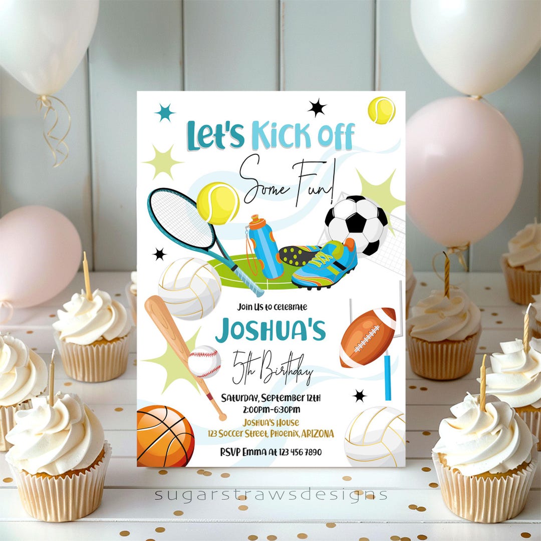 Invitación editable para cumpleaños de fiesta deportiva Invitación para ...