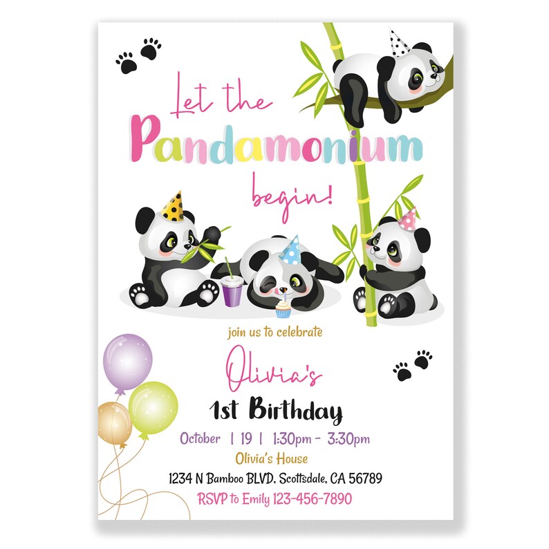 Editable Panda Party Birthday Invitation Wildlife Party Panda Invite ...